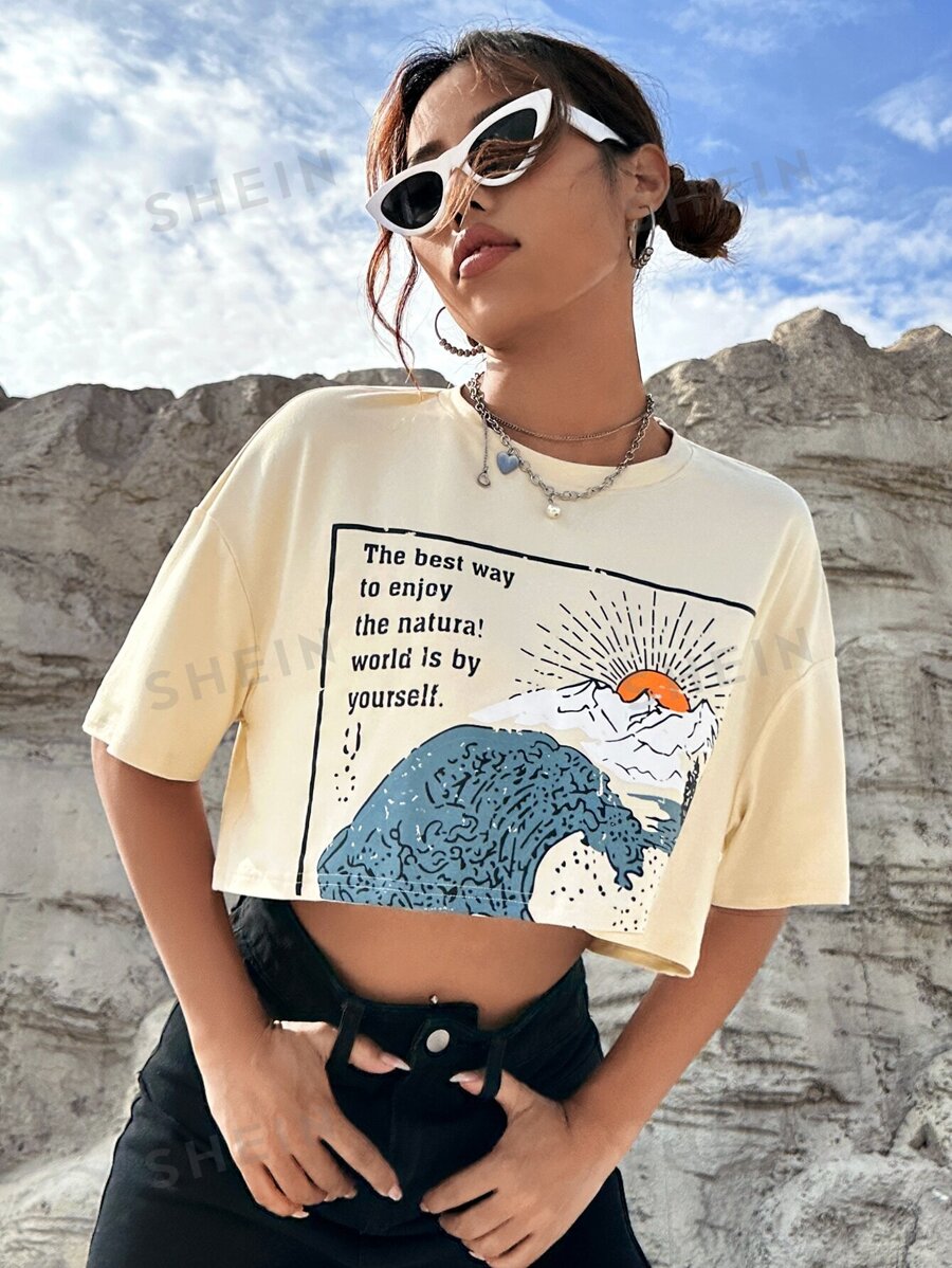 Shein Ezwear Wave And Slogan Graphic Crop Tee The Best Way To Enjoy The