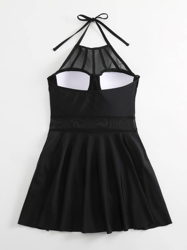 Contrast Mesh Halter One Piece Swimsuit Shein Usa