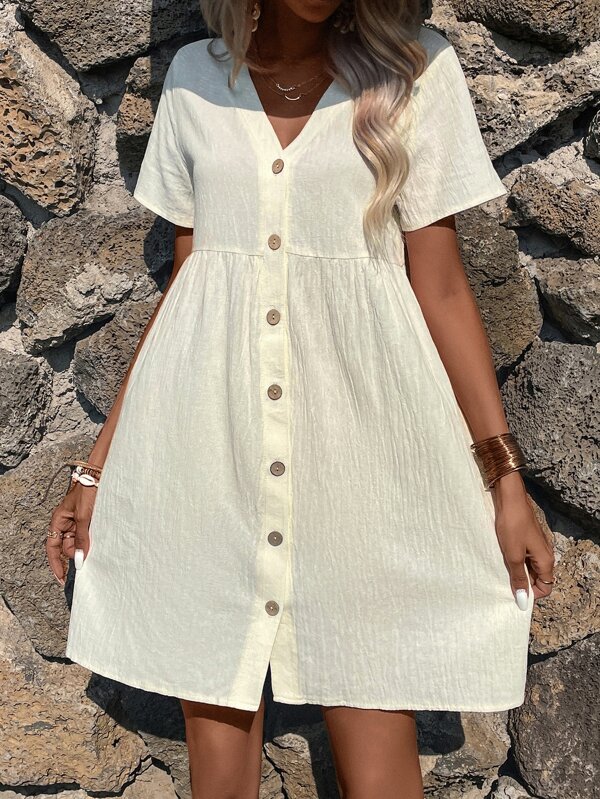 SHEIN VCAY Solid Button Front Smock Dress | SHEIN UK