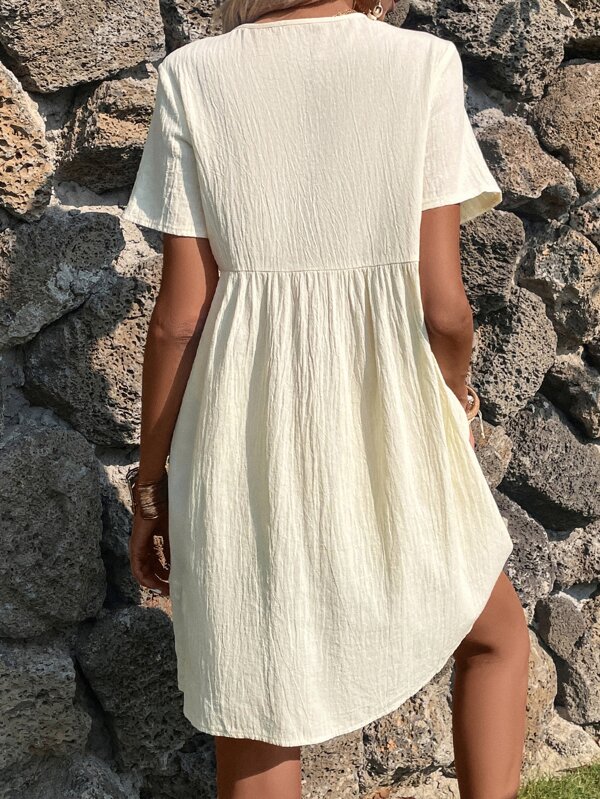 SHEIN VCAY Solid Button Front Smock Dress | SHEIN UK