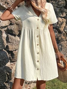 SHEIN VCAY Solid Button Front Smock Dress | SHEIN UK