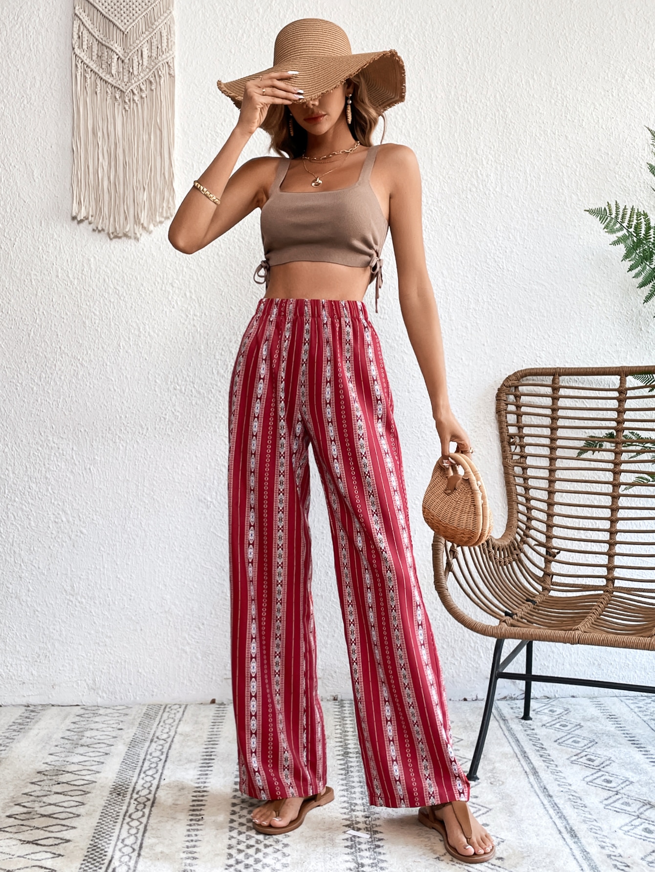 Shein Vcay Geo Print Wide Leg Pants Shein Usa