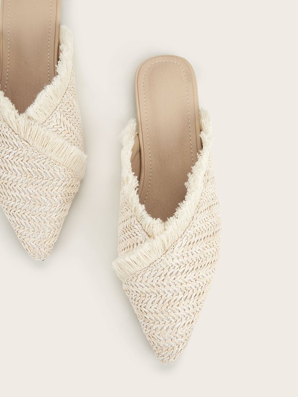 Straw Fringe Decor Flat Mules | SHEIN USA