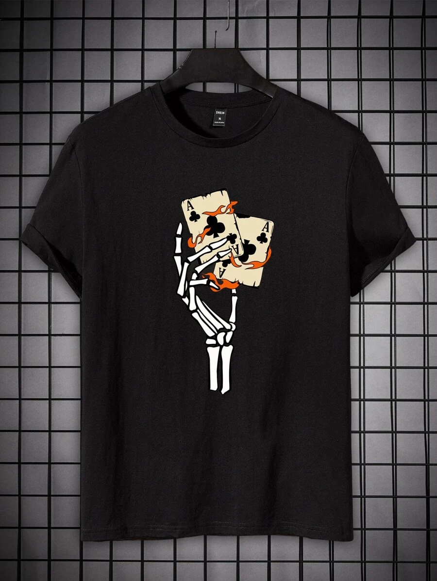 Manfinity Men Playing Card & Skeleton Hand Print Tee | SHEIN USA