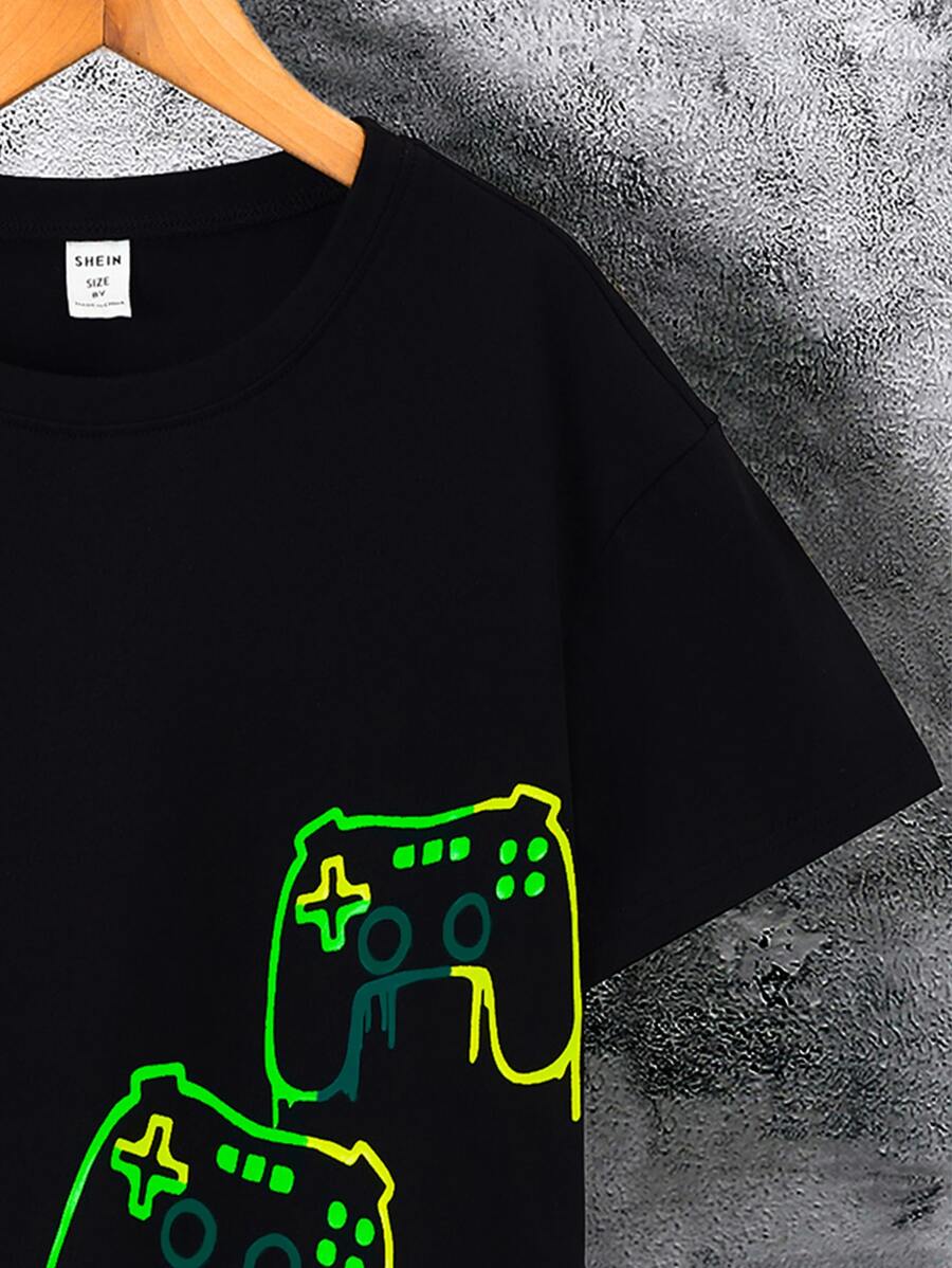 Teen Boys' Street Style Video Game Printed T-Shirt With Round Neckline ...