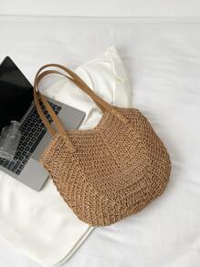 Minimalist Double Handle Straw Bag,Perfect For Summer Beach Travel ...