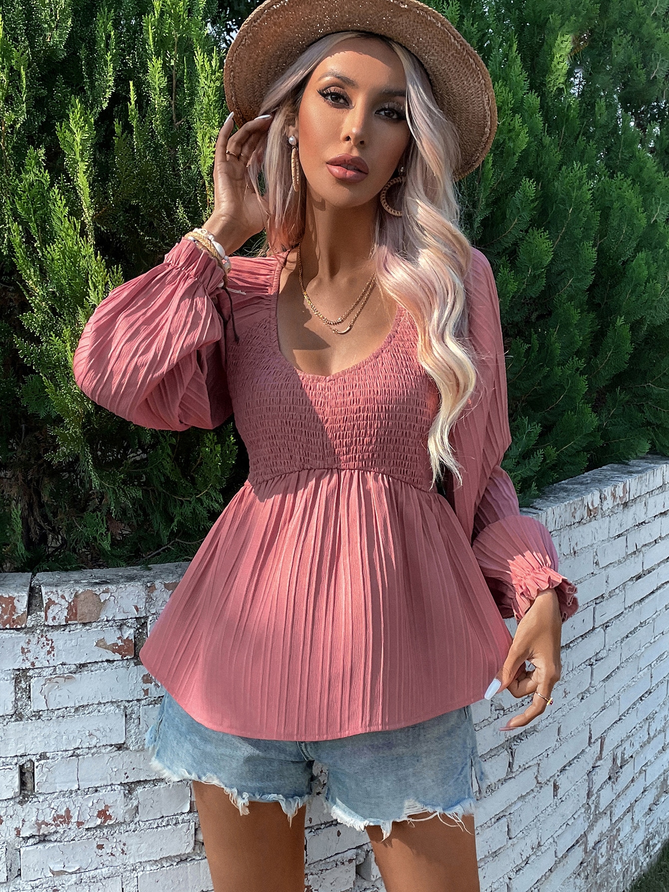 SHEIN VCAY Flounce Sleeve Peplum Blouse | SHEIN USA