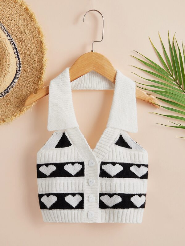 Girls Heart Pattern Halter Vest Cardigan | SHEIN UK