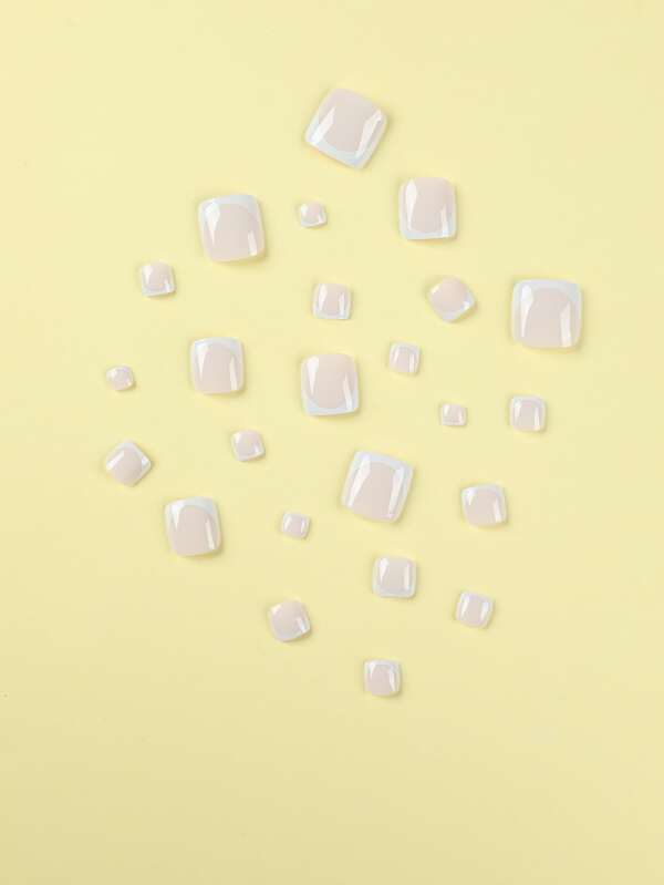 Get Glamorous with 24pcs Short Square White Glossy French Style Fake ... Get Glamorous with 24pcs Short Square White Glossy French Style Fake ...