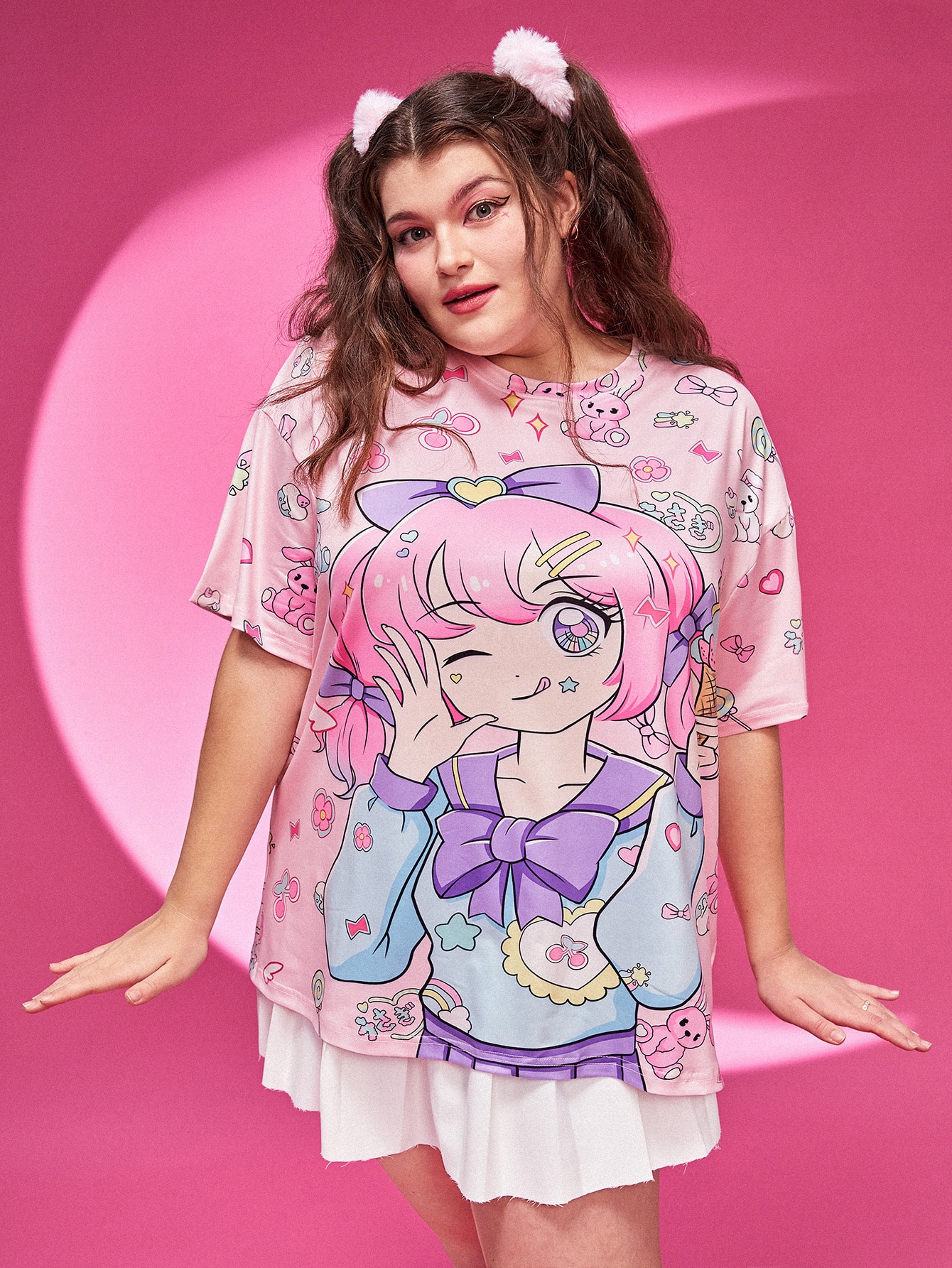 ROMWE Anime Plus Figure Graphic Drop Shoulder Tee | SHEIN USA