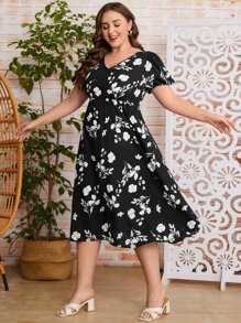 EMERY ROSE Plus Floral Print Puff Sleeve Dress | SHEIN USA