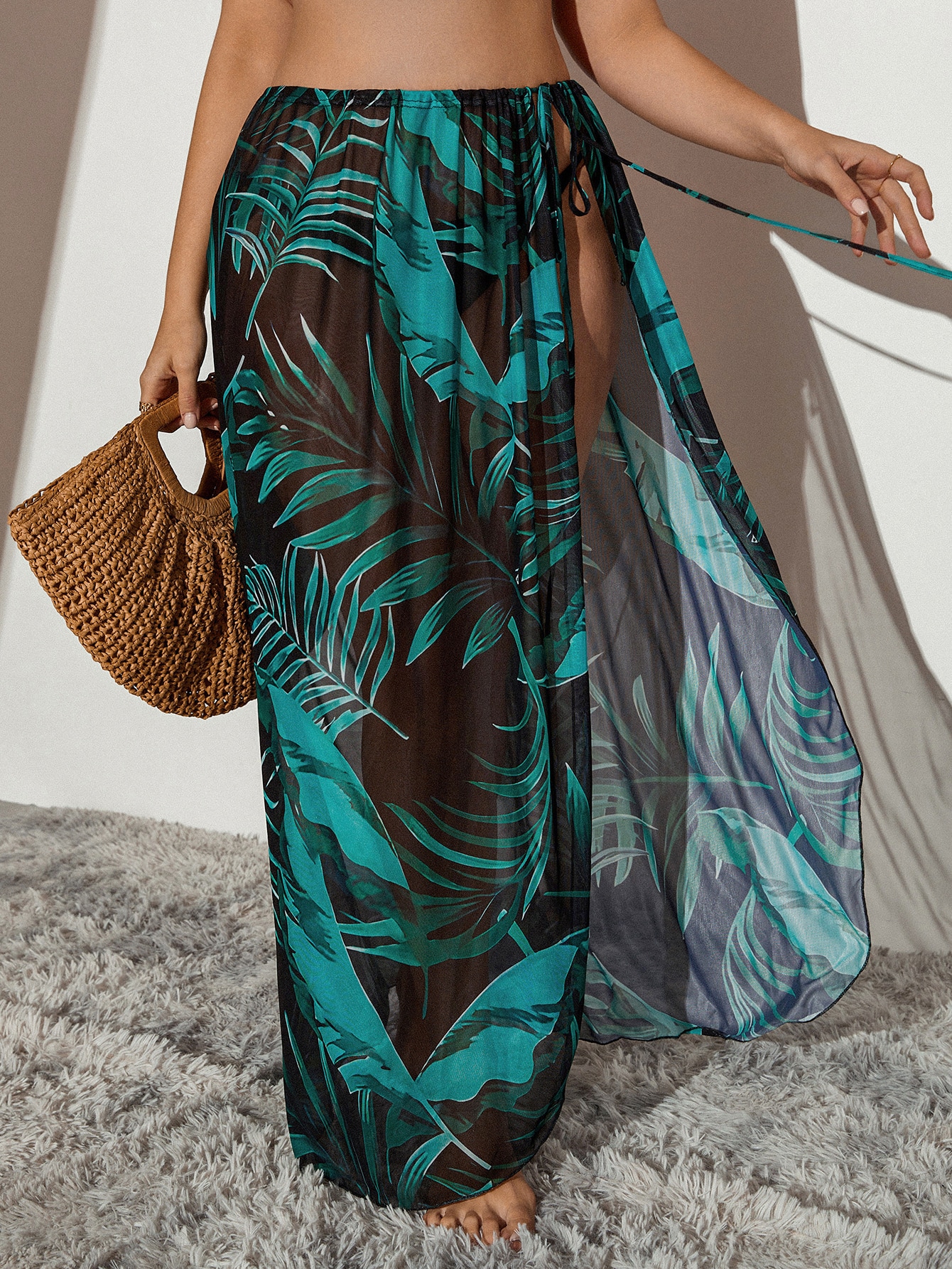 Plus Tropical Print Knot Cover Up Skirt | SHEIN UK