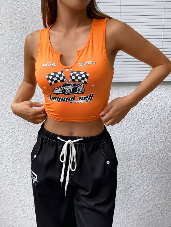 Shein Coolane Bikercore Car And Letter Graphic Crop Tank Top Shein Usa