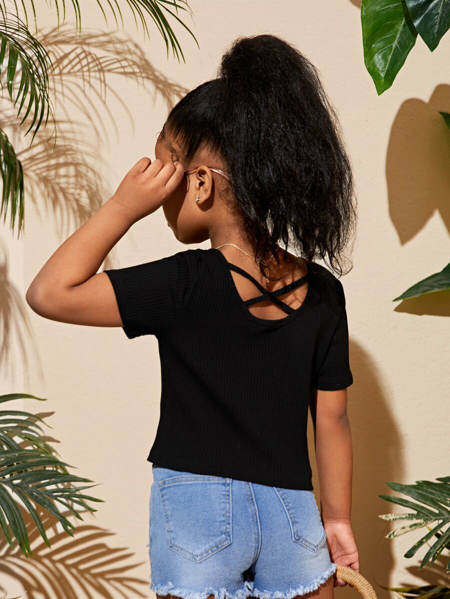 SHEIN Tween Girl Solid Criss Cross Tee | SHEIN USA