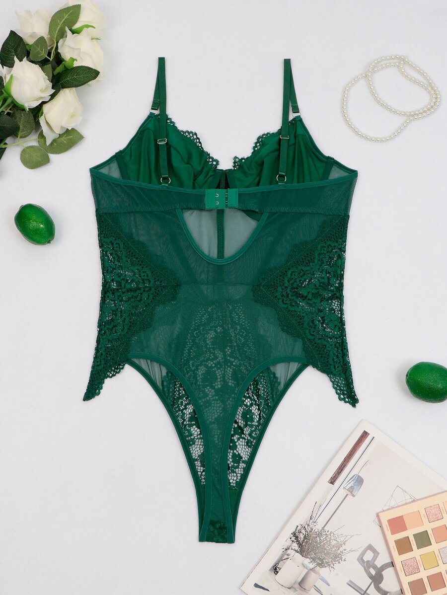 Floral Lace Scallop Trim Cutout Back Teddy Bodysuit | SHEIN USA