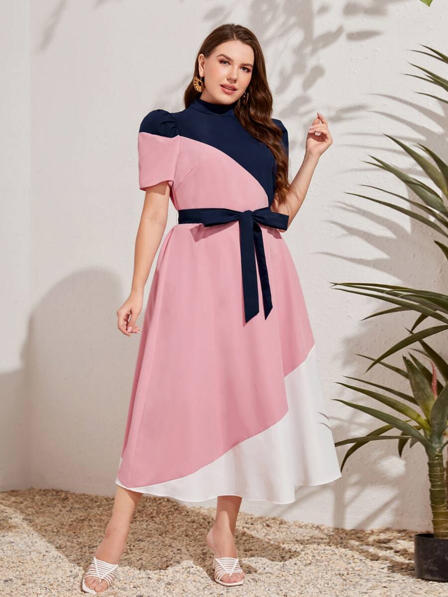Mulvari Plus Color Block Belted Dress | SHEIN USA