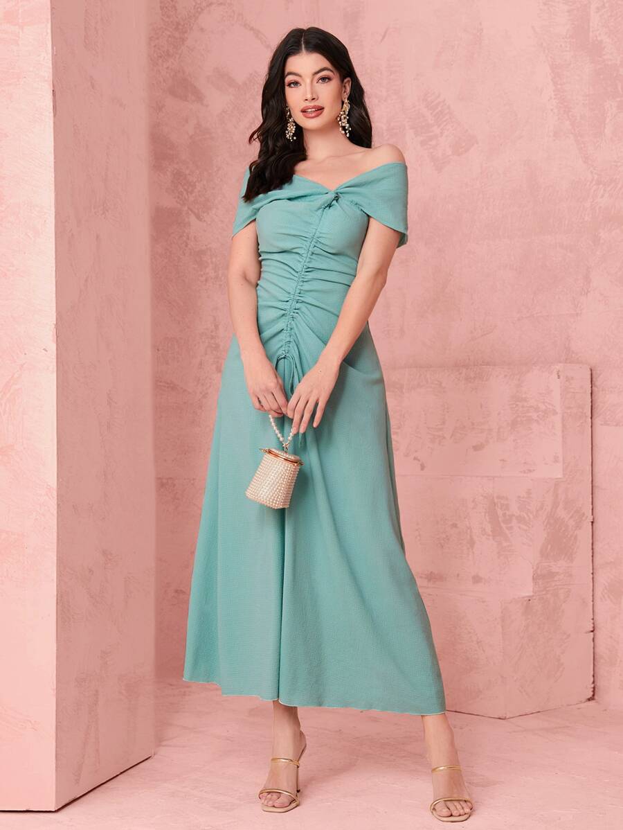 Modelyn Off Shoulder Drawstring Front Dress | SHEIN EUR