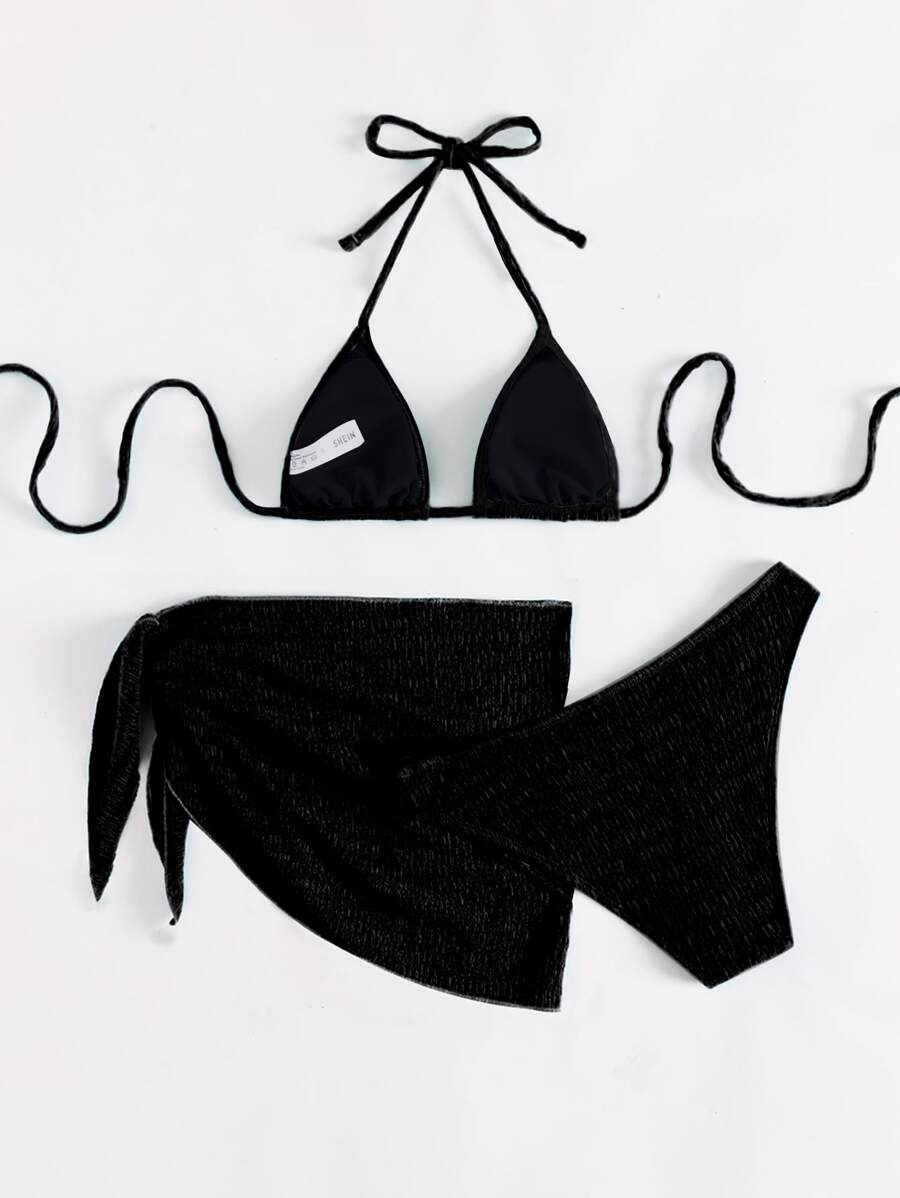 Shein Swim Basics Conjunto De Biquíni Decapitado Cabresto Triângulo