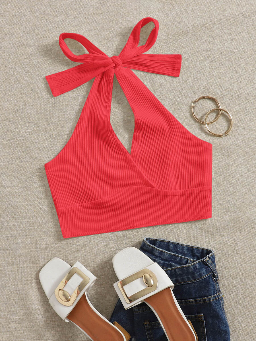 SHEIN EZwear Rib-knit Halter Top | SHEIN USA