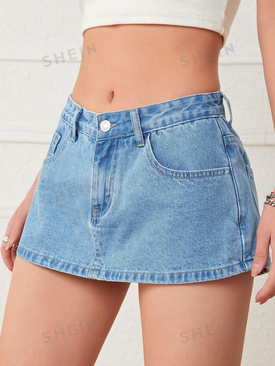 SHEIN ICON Washed Denim Skort | SHEIN USA
