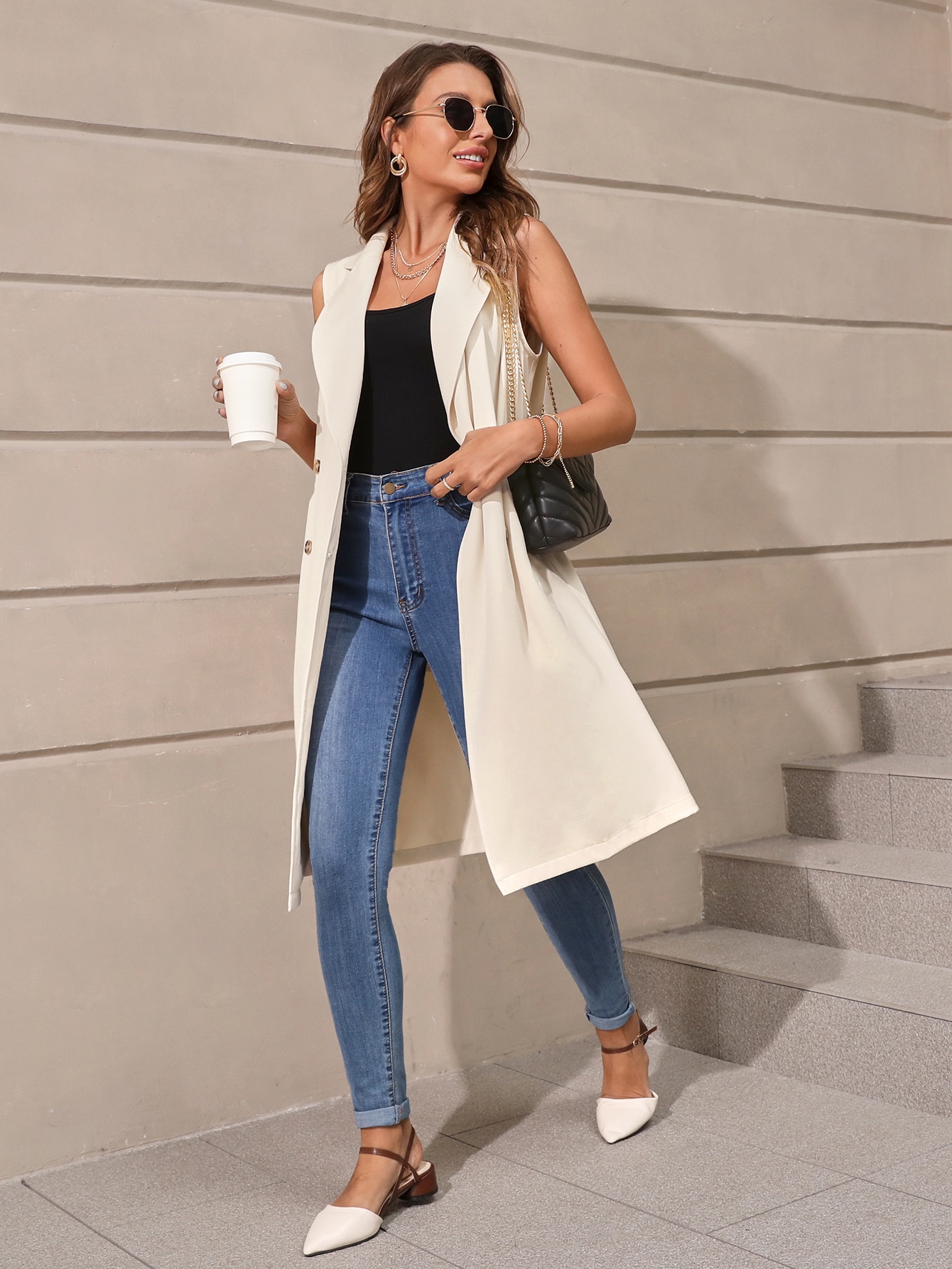 SHEIN LUNE Lapel Neck Double Breasted Vest Blazer | SHEIN USA