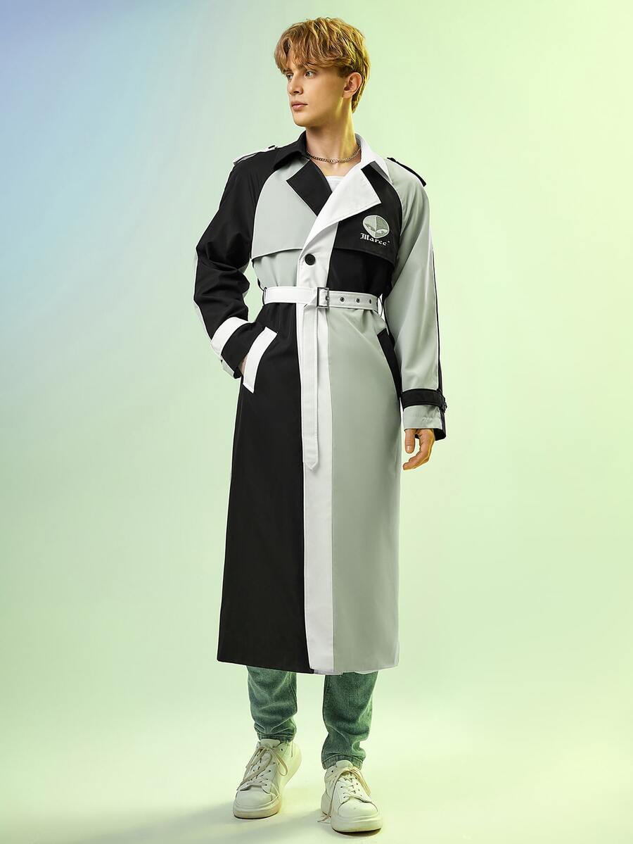 ALIENATED Manfinity EMRG Men Two Tone Alien Print Belted Trench Coat ...