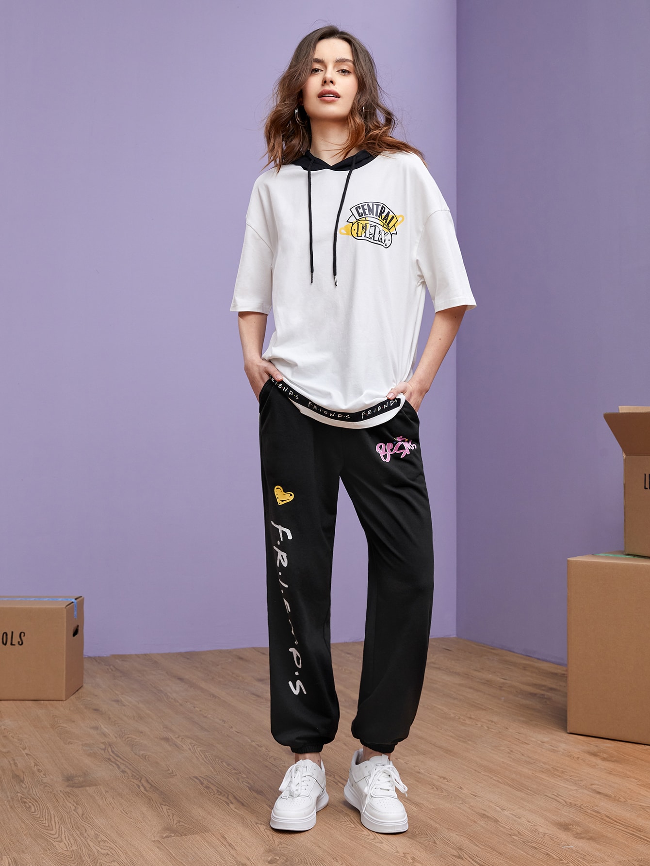 FRIENDS X SHEIN Letter & Heart Print Pants | SHEIN USA