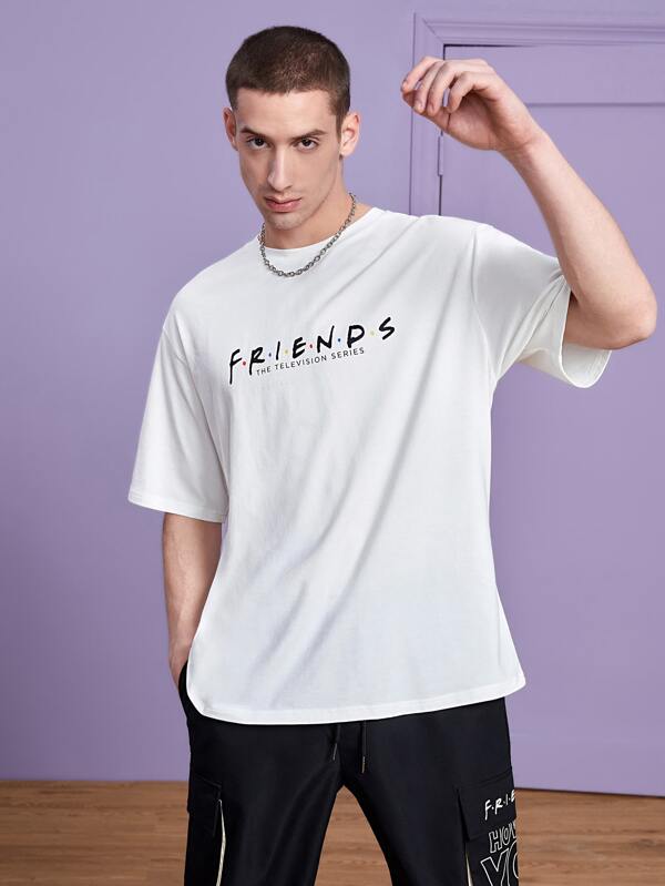 FRIENDS X SHEIN Manfinity EMRG Homens Algodão Gráfico de Letra & Figura ...