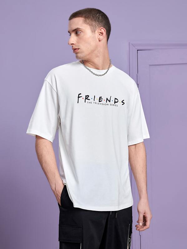 FRIENDS X SHEIN Manfinity EMRG Homens Algodão Gráfico de Letra & Figura ...