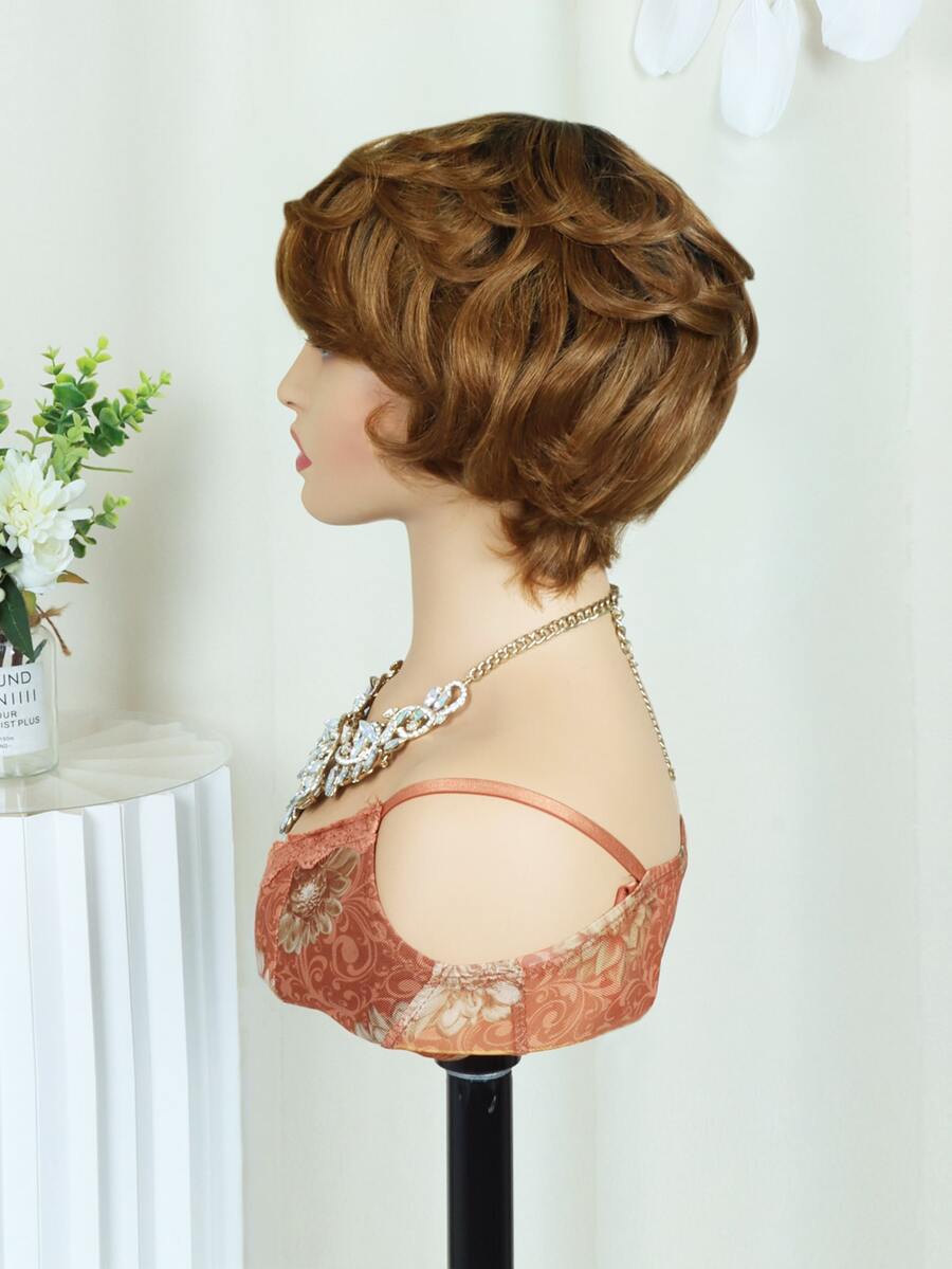 Curly Machine Made Wig Dark Brown #T30 Color 150% 6 Inch Short Human ...