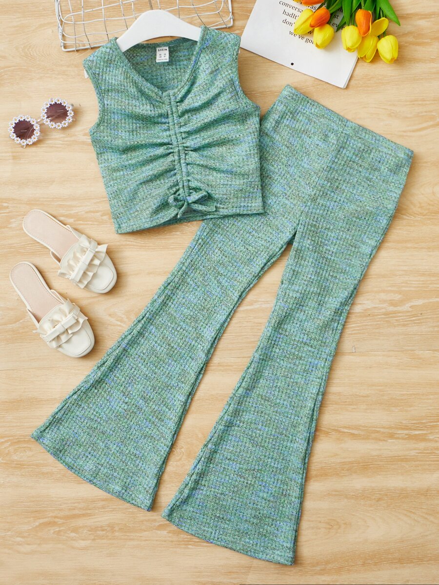 SHEIN Girls Drawstring Front Tank & Flare Leg Pants | SHEIN USA