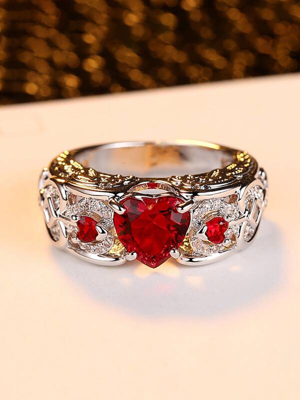 Heart-Shaped Cubic Zirconia Eternity Band Ring For Women Girls Bride ...