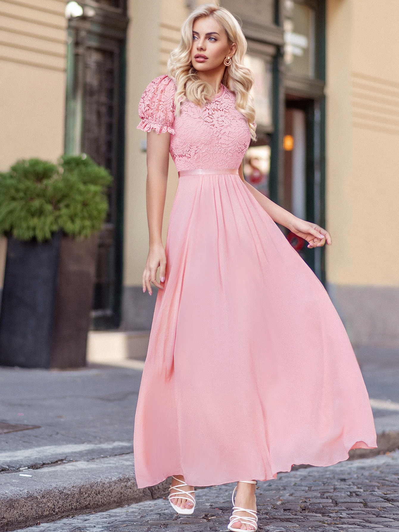 MIUSOL Puff Sleeve Maxi Chiffon Lace Formal Dress | SHEIN UK