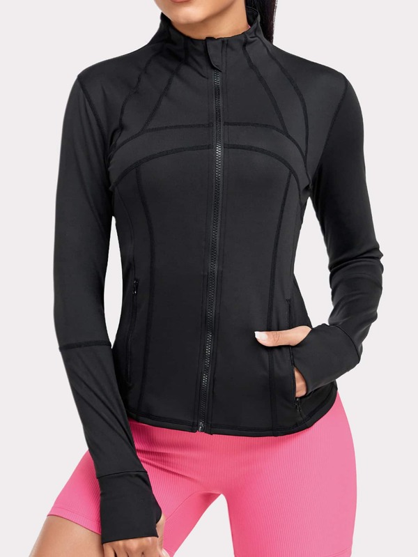 VUTRU Zip Up Slant Pocket Sports Jacket With Thumb Holes | SHEIN USA