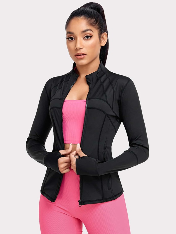 VUTRU Zip Up Slant Pocket Sports Jacket With Thumb Holes | SHEIN USA