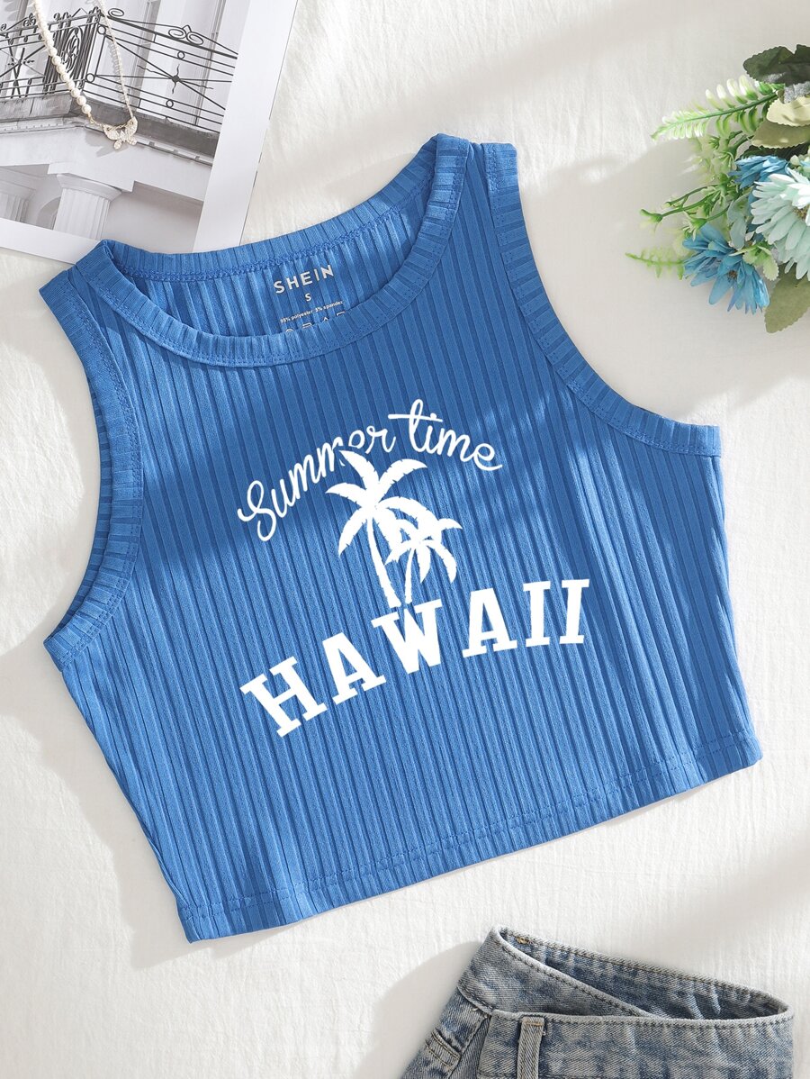 INAWLY Women Summer Palm Tree & Letter Graphic Tank Top Graphic Tees ...