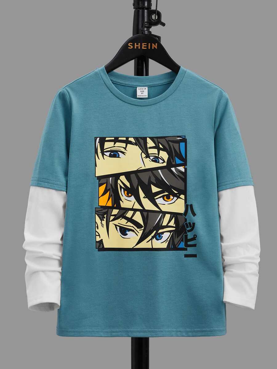 SHEIN Tween Boy Figure And Letter Graphic 2 In 1 Tee | SHEIN USA