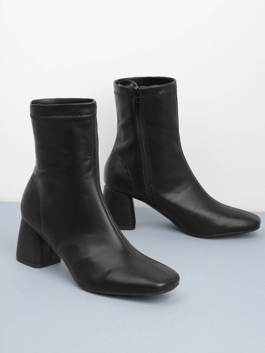 Side Zip Chunky Heeled Classic Boots | SHEIN USA