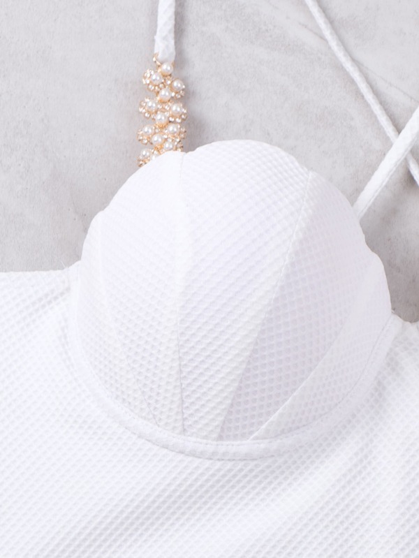 SHEIN Swim Chicsea Textured Tankini Set Rhinestone Scallop Bustier Cami ...