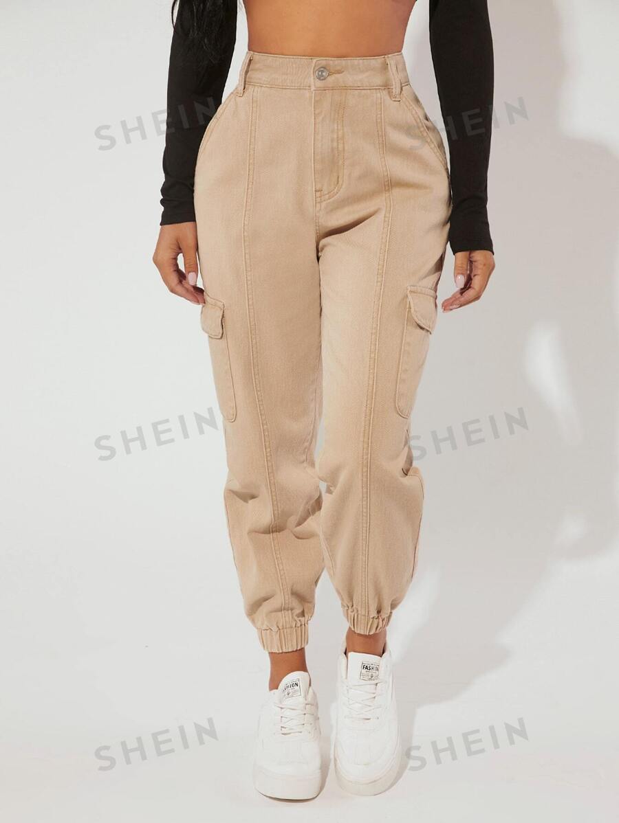 SHEIN PETITE Flap Pocket Side Cargo Jeans | SHEIN EUR