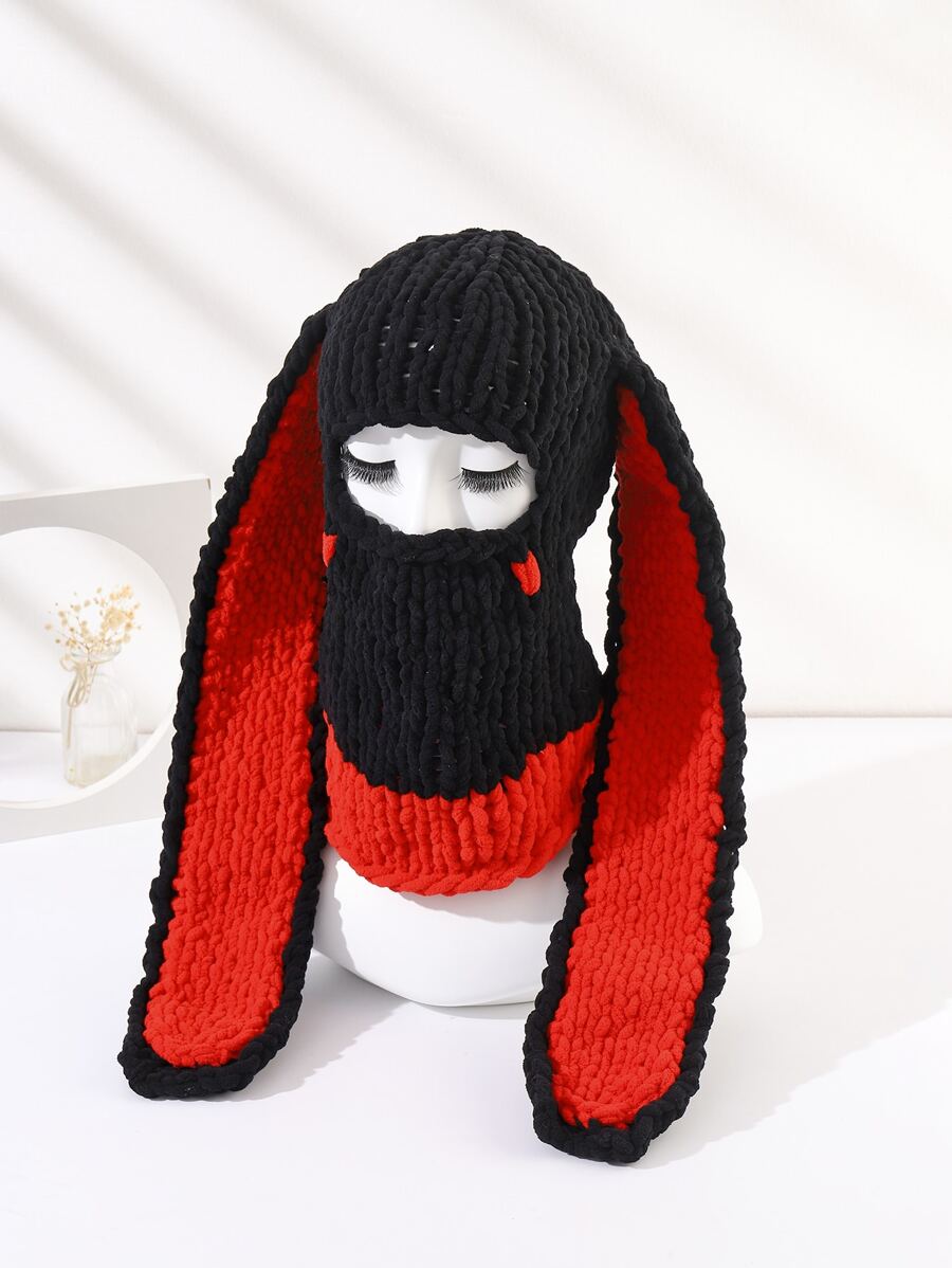 1pc New Style Ladies' Long-Eared Rabbit Knit Hat, Handmade With ...