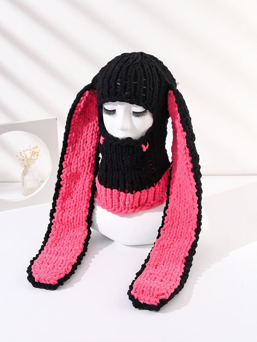 1pc Women's New Long Ear Rabbit Hand-Knitted Thickened Warm Knitted Hat ...