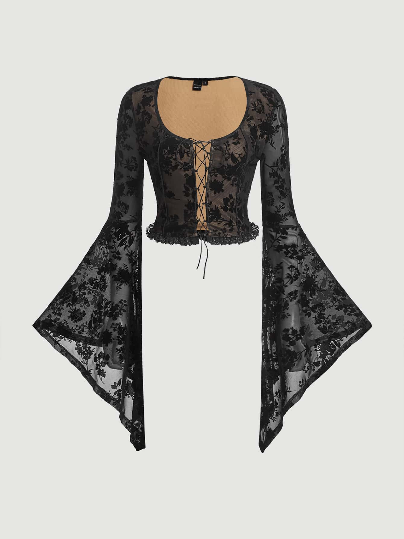 SHEIN MOD Floral Print Lace Up Front Bell Sleeve Crop Top | SHEIN USA