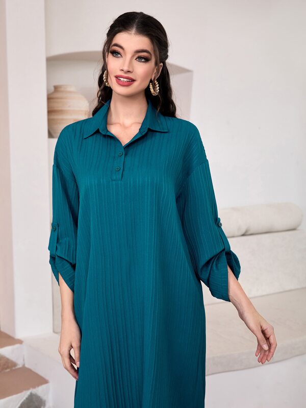 SHEIN Mulvari Solid Roll Tab Sleeve Tunic Dress | SHEIN USA