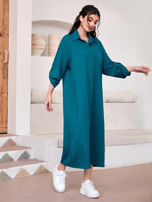 SHEIN Mulvari Solid Roll Tab Sleeve Tunic Dress | SHEIN USA