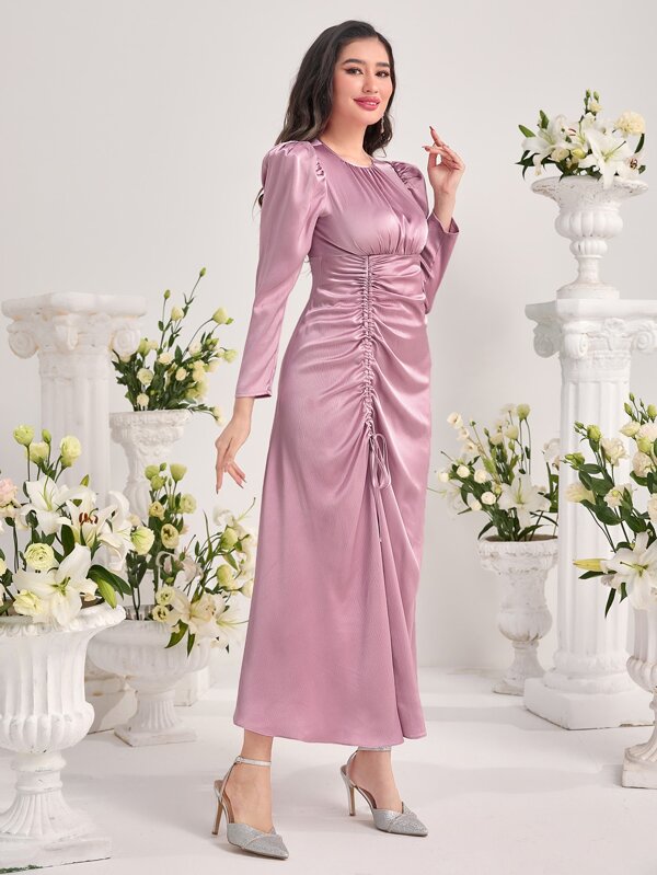 SHEIN Modely Ruched Puff Sleeve Satin Dress | SHEIN EUR