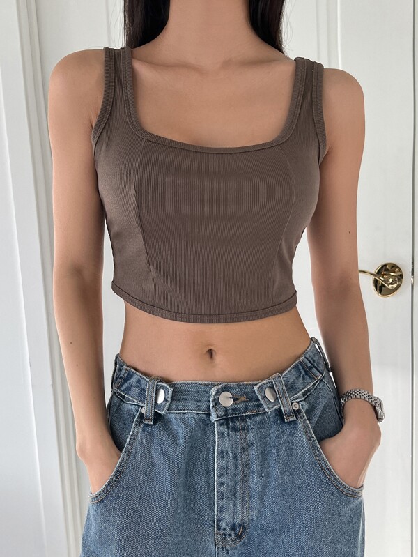 DAZY Solid Ribbed Knit Crop Tank Top | SHEIN UK