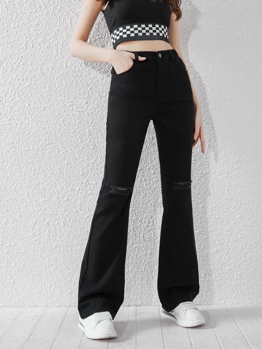 Teen Girls Ripped Flare Leg Jeans | SHEIN USA
