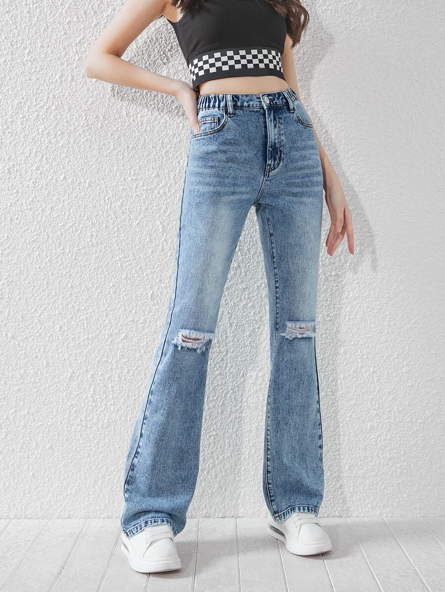 Teen Girls Ripped Flare Leg Jeans | SHEIN USA