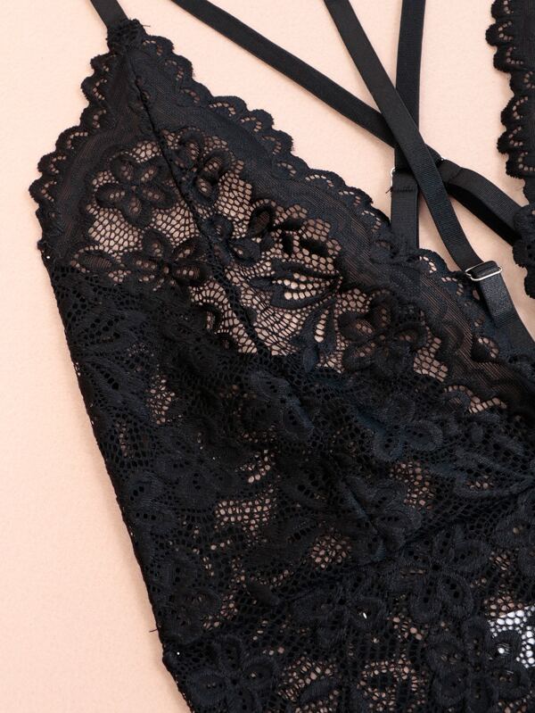 Body teddy con encaje floral con gargantilla | Moda de Mujer | SHEIN México